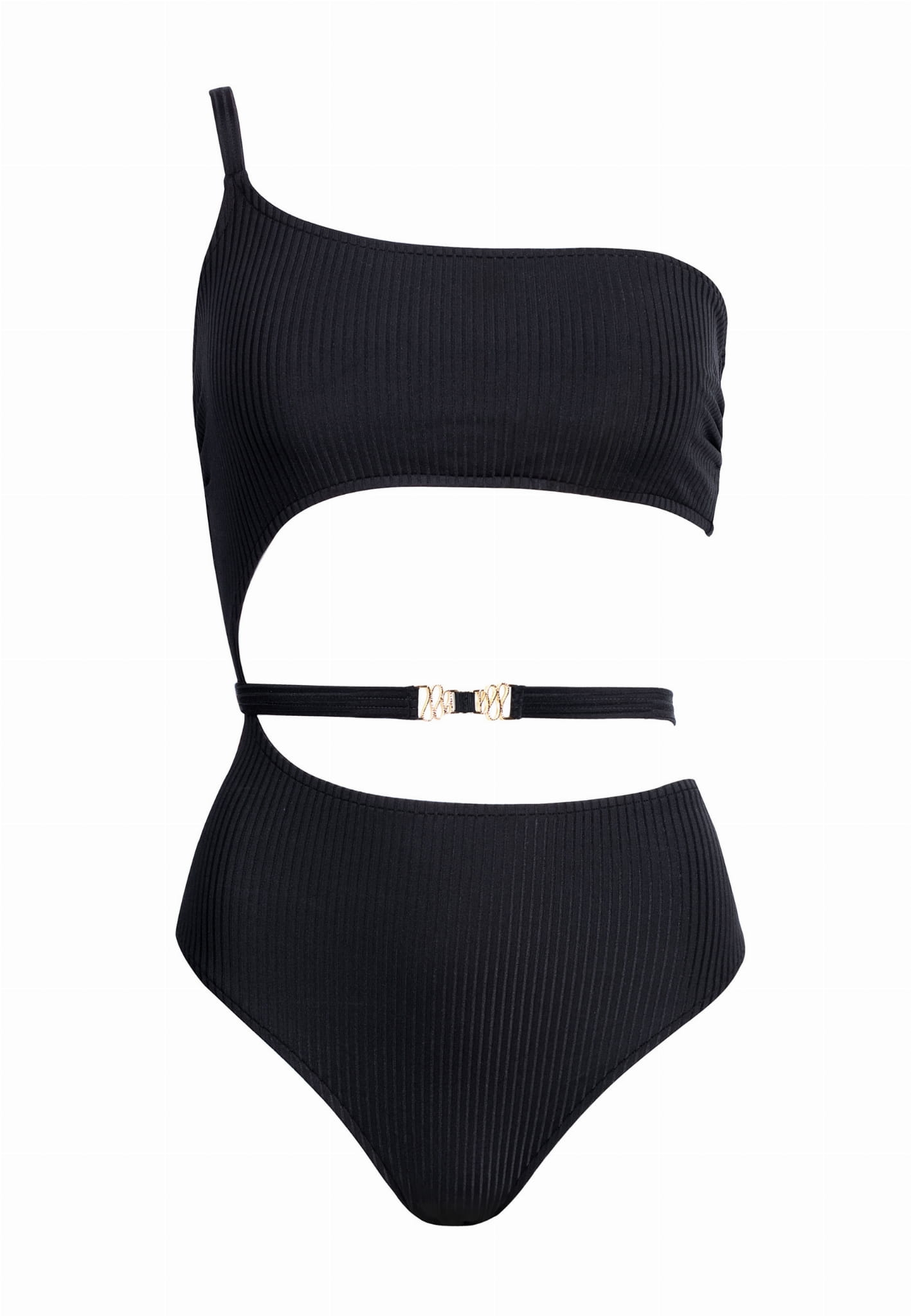 Czarne mocno wycięte monokini w prażek Limited FL29-807 | Sklep Feba